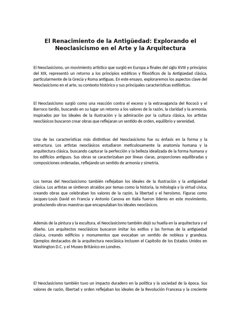 El Renacimiento de La Antigüedad Explorando El Neoclasicismo en El Arte y La Arquitectura | PDF ...