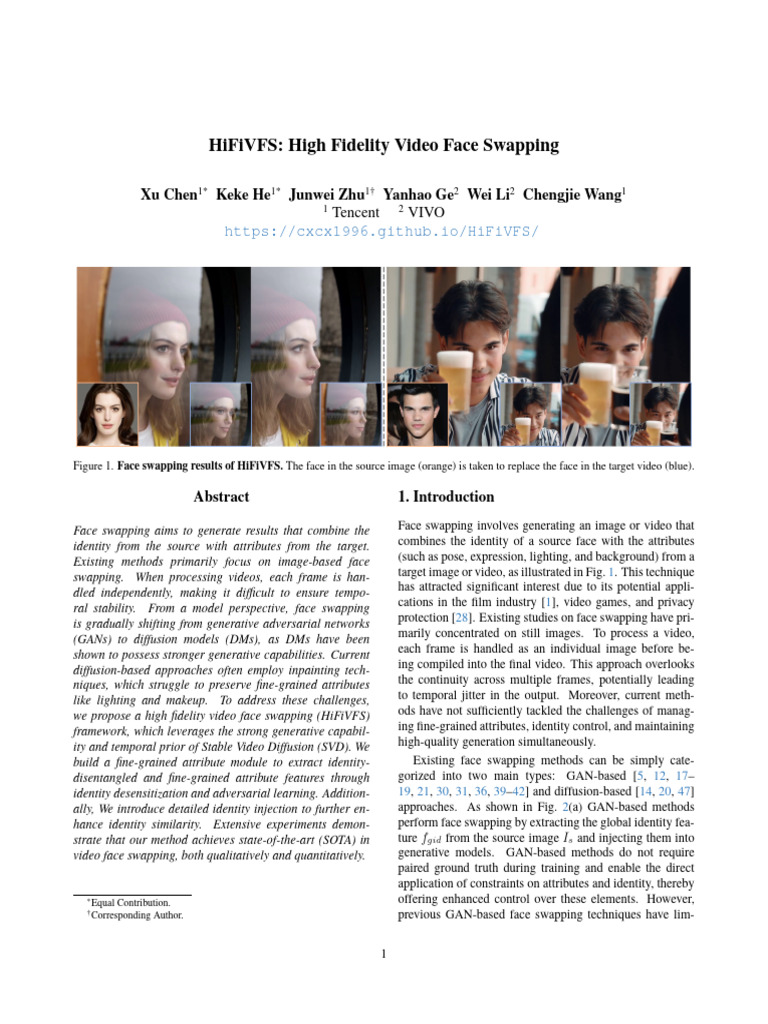 HiFiVFS High Fidelity Video Face Swapping | PDF | Artificial Intelligence | Intelligence (AI ...