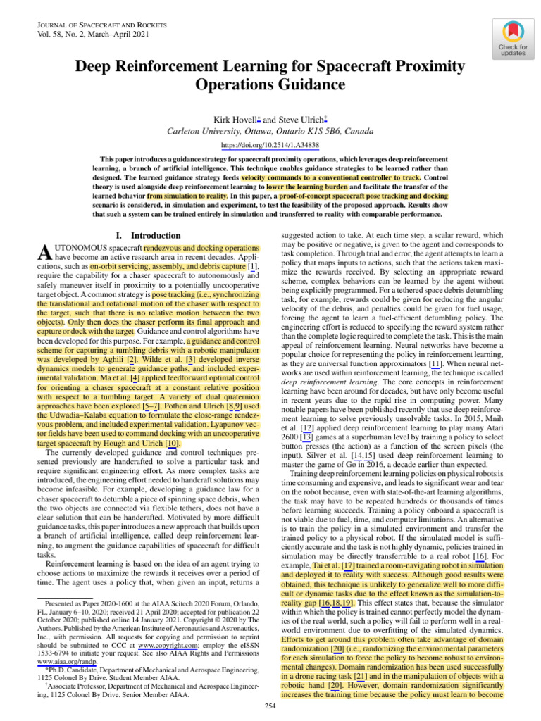 [3] Deep Reinforcement Learning for Spacecraft Proximity Operations Guidance | PDF | Space ...