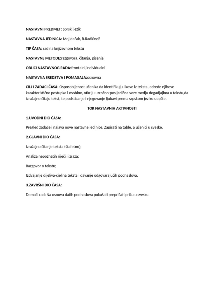 33.moj Decak B.radičević | PDF