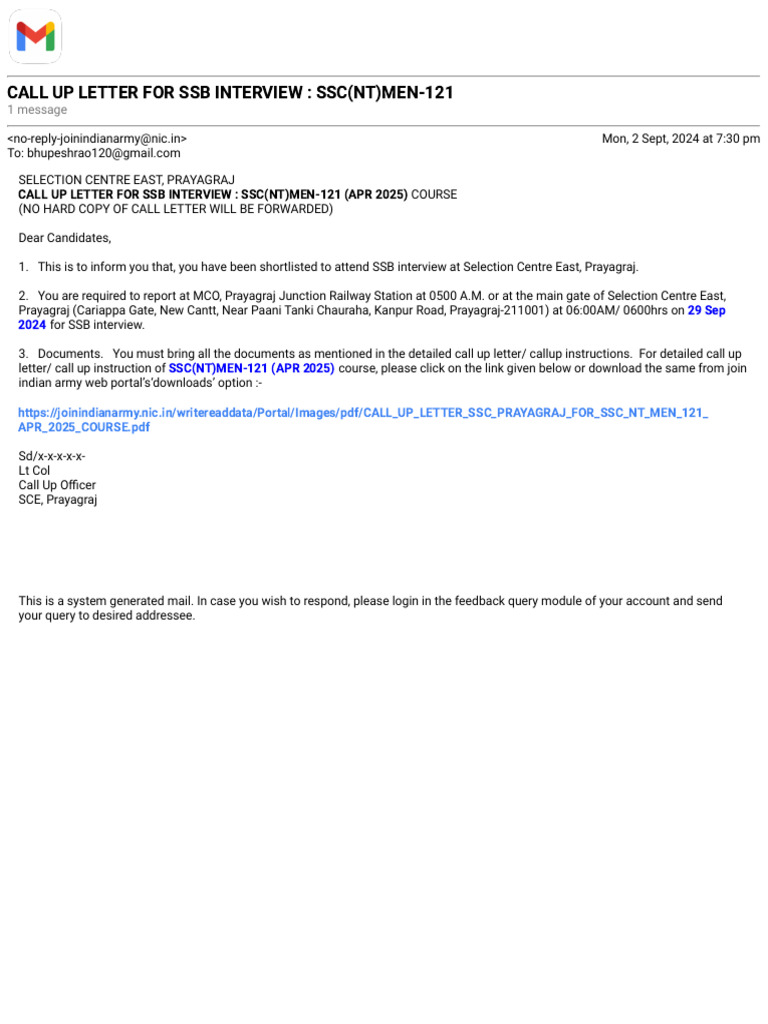 call up letter | PDF