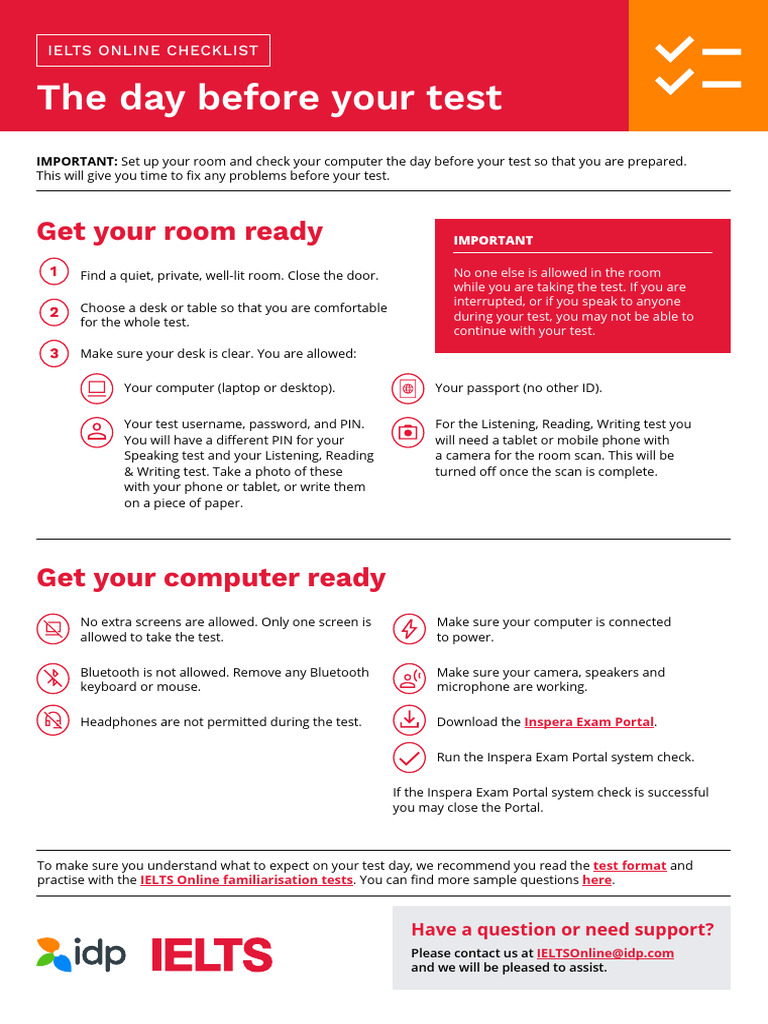 IELTS Online Checklist - The Day Before | PDF | Computing | Office ...