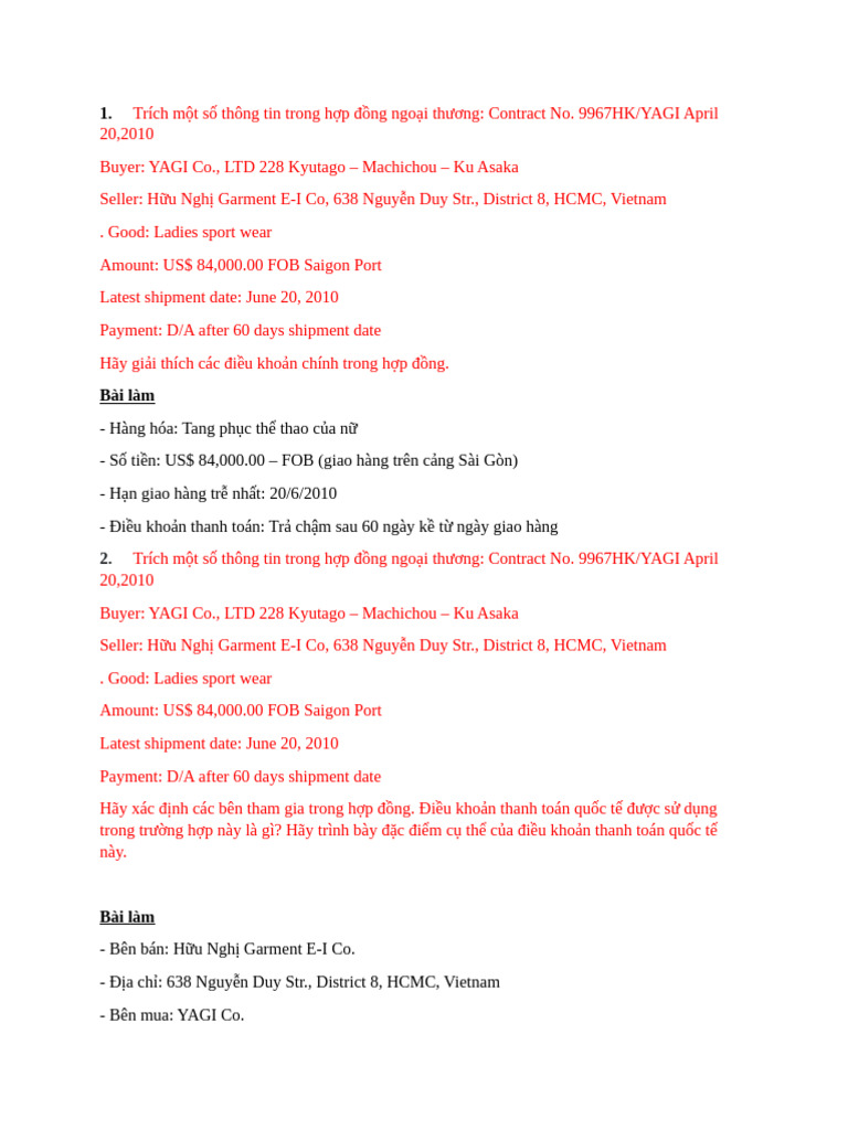 BT CHƯƠNG 1 THANH TOÁN QUỐC TẾ | PDF