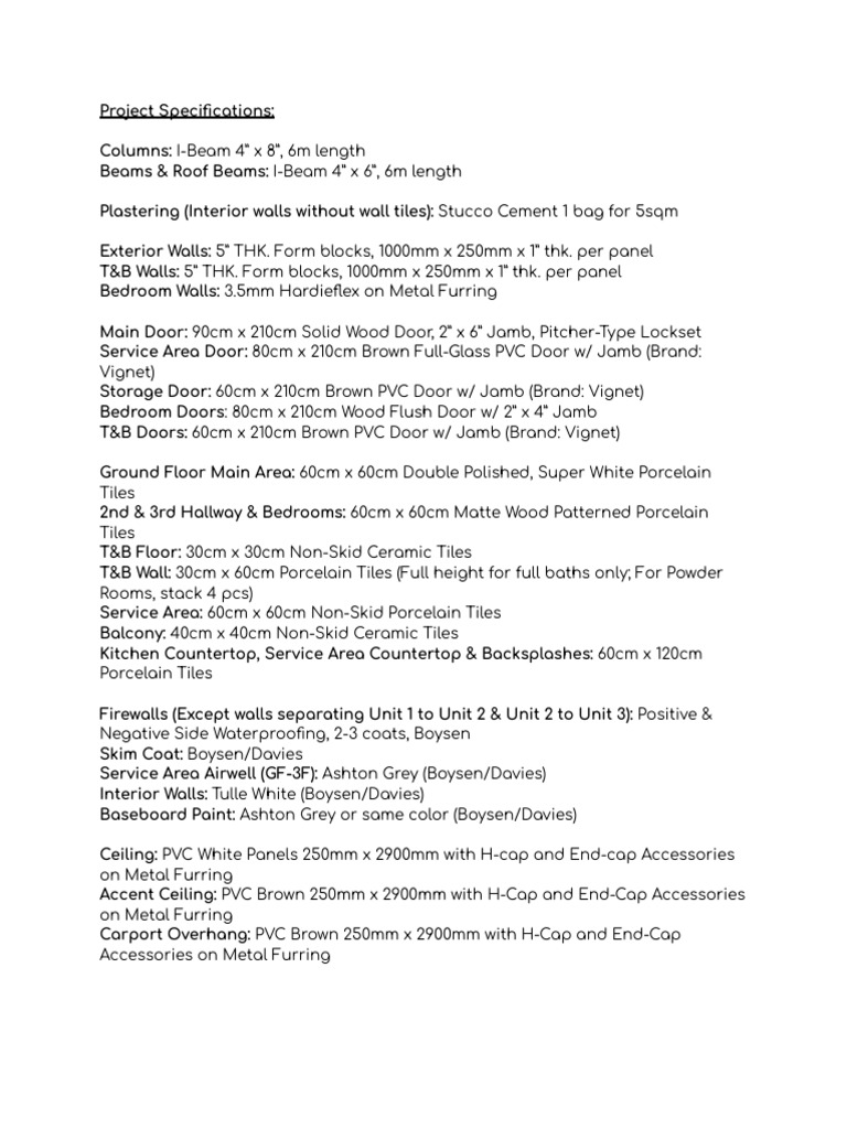 Project Specifications | PDF
