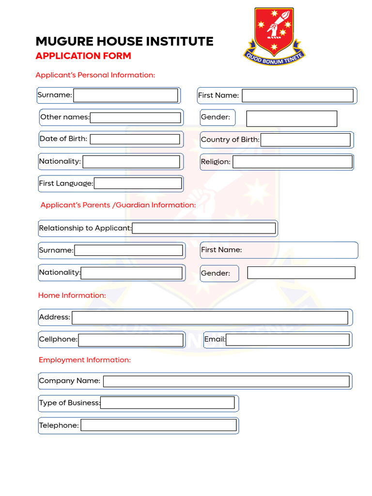 Mugure House Institute Application Form | PDF