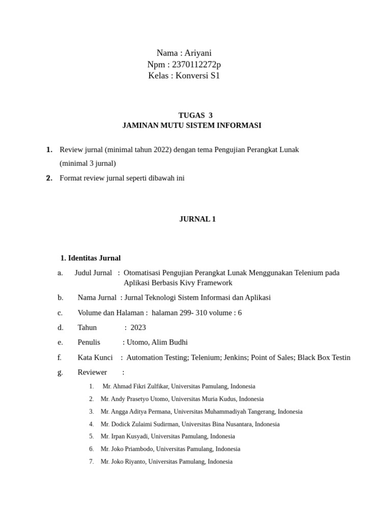 Ariyani (2370112272P) - Tugas 3 Reviewe Jurnal - JMSI | PDF