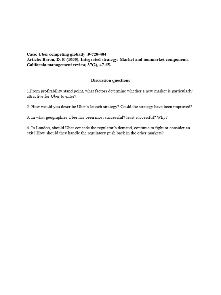 Uber Competing Globally - Discussion Questions | PDF