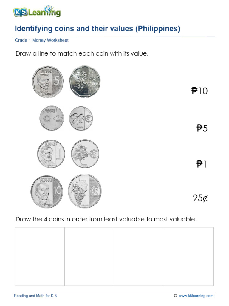 Grade 1 Money Match Coin Value PHL Peso 1 | PDF