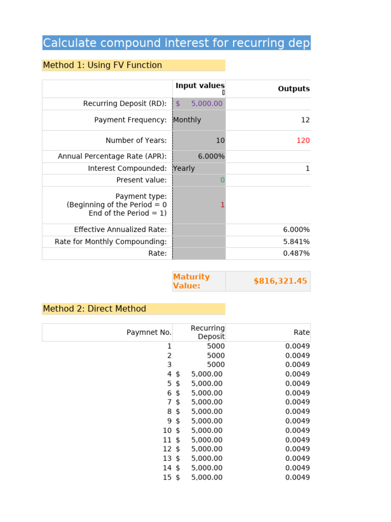 Calculate Compound Interest For Recurring Deposit | PDF | Compound Interest | Interest