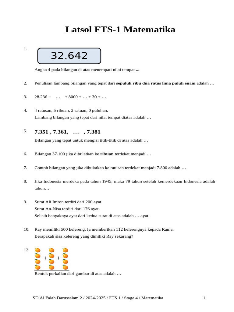 Latsol FTS 1 Matematika 2024-2025 | PDF