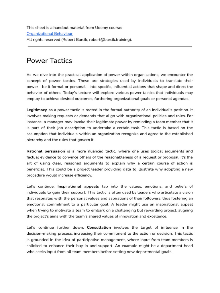 Power+Tactics | PDF | Power (Social And Political) | Rationality
