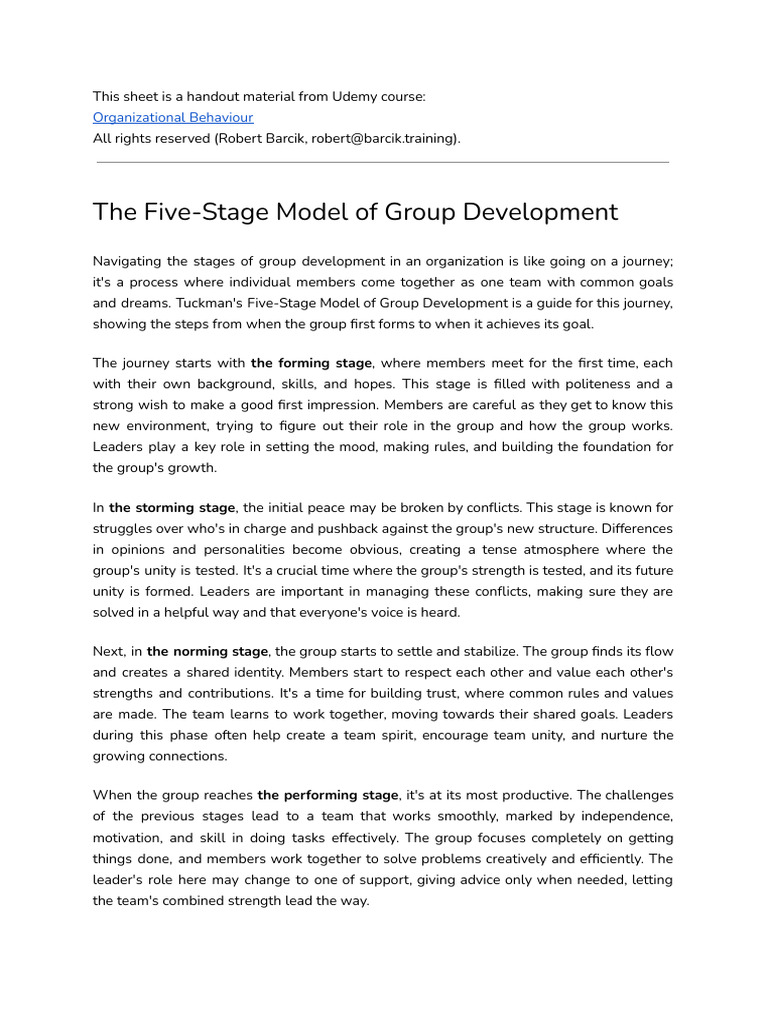 The Five-Stage Model of Group Development | PDF | Team Building ...