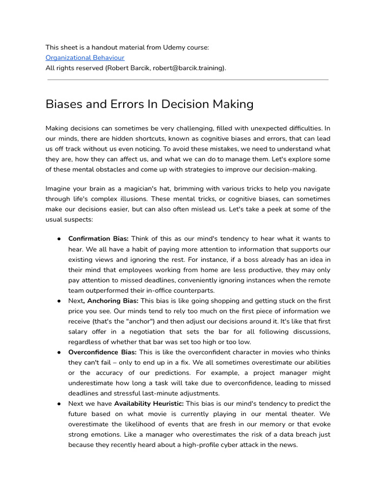 Six Decision-Making Biases Explained | PDF | Decision Making | Bias