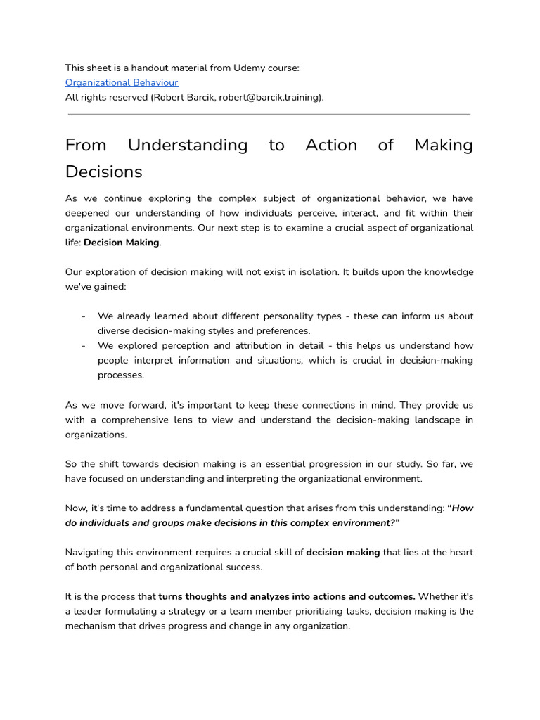 From Understanding To Action of Making Decisions | PDF