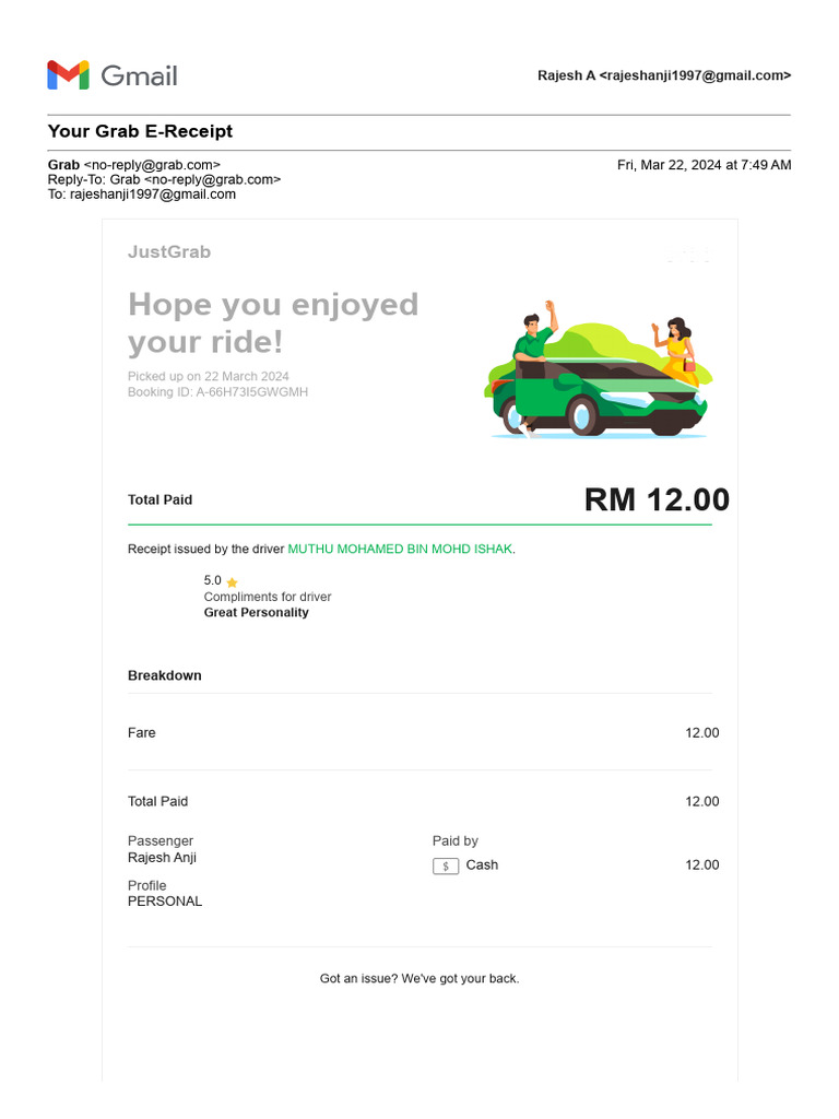 Gmail - Your Grab E-Receipt | PDF