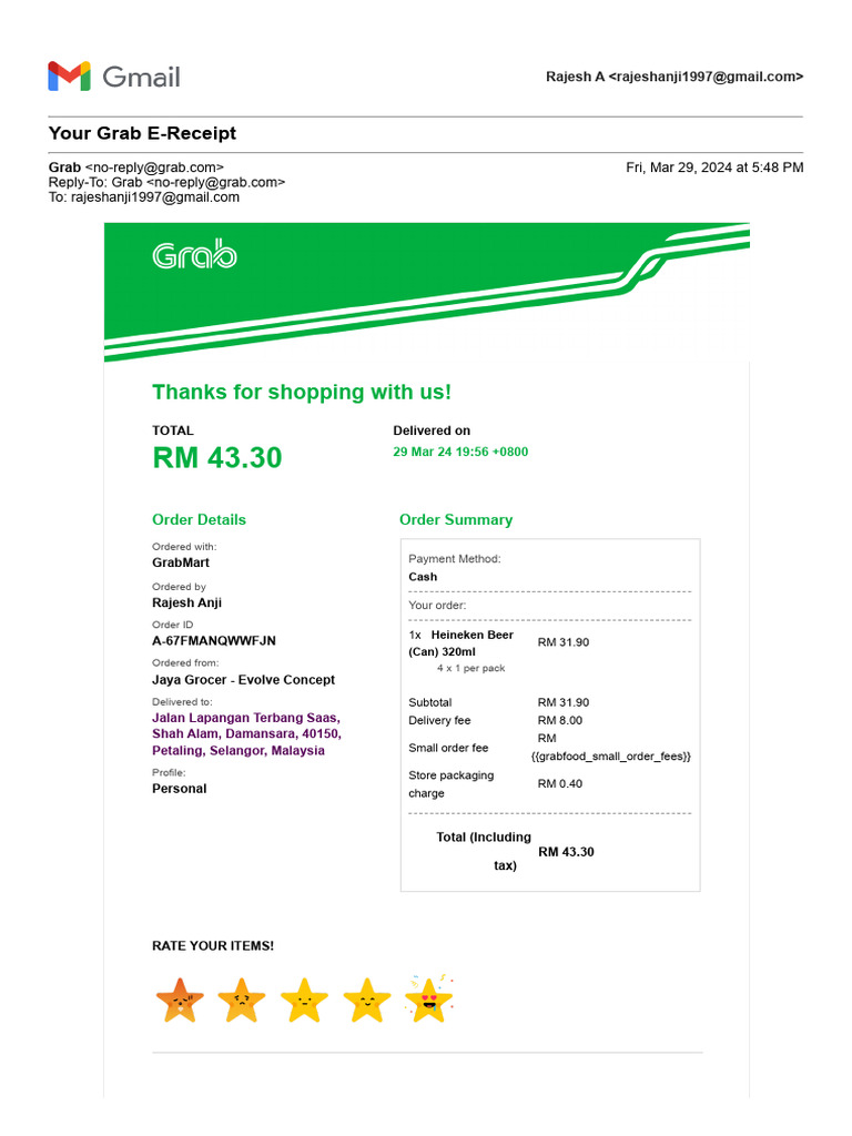Gmail - Your Grab E-Receipt | PDF