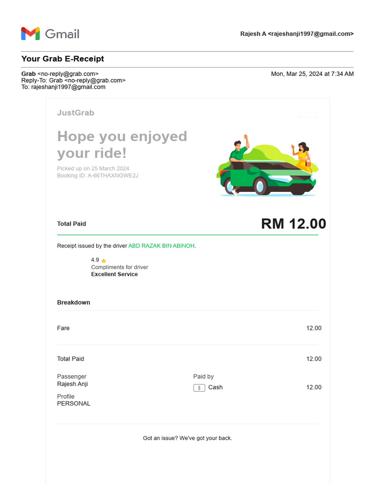 Grab E-Receipt for Ride on March 25 | PDF
