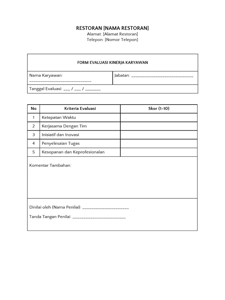Form Evaluasi Kinerja Karyawan | PDF