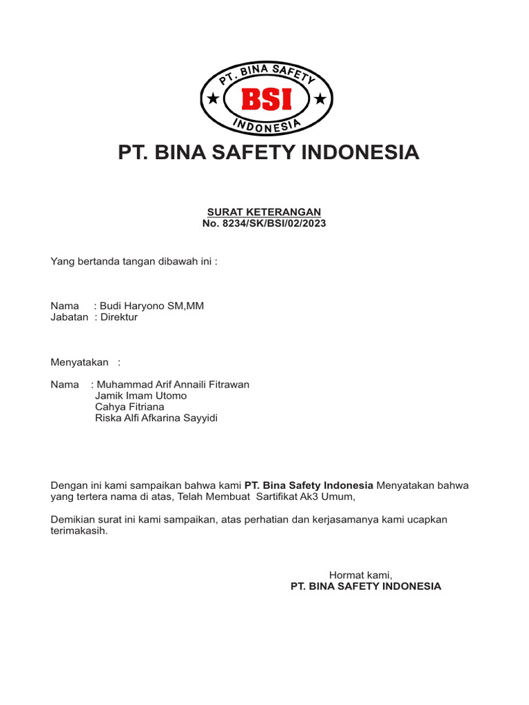 SURAT PERNYATAAN BSI | PDF