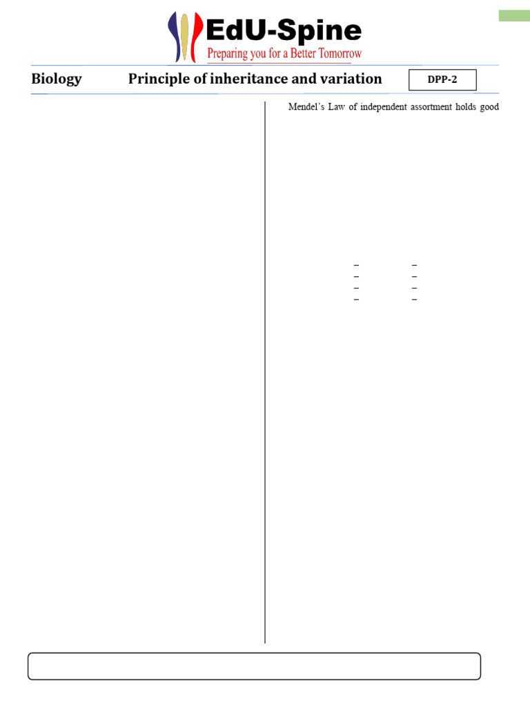 DPP-2_principle of inheritance and variation_ | PDF | Dominance (Genetics) | Zygosity