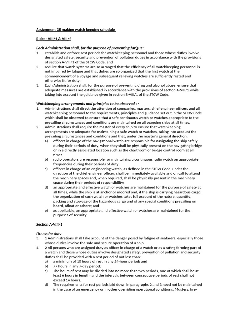Assignment 38 Making Watch Keeping Schedule | PDF | Water Transport ...