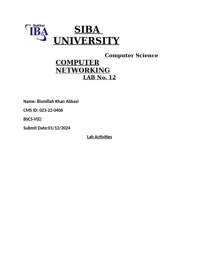 Lab 12 by Bismillah Khan | PDF