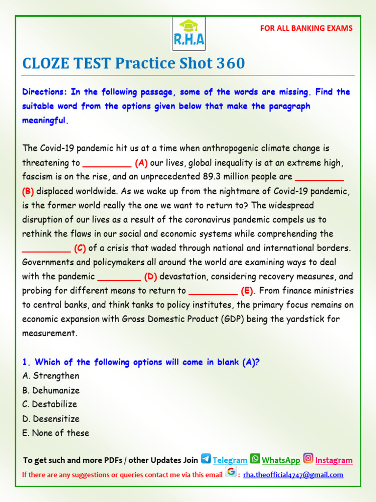 CLOZE TEST Practice Shot 360 | PDF