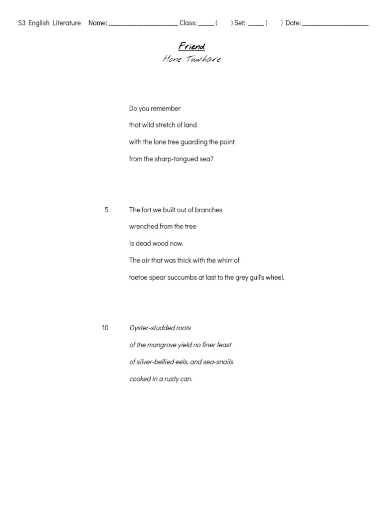 S3 Seen Poem - Friend (Text) | PDF