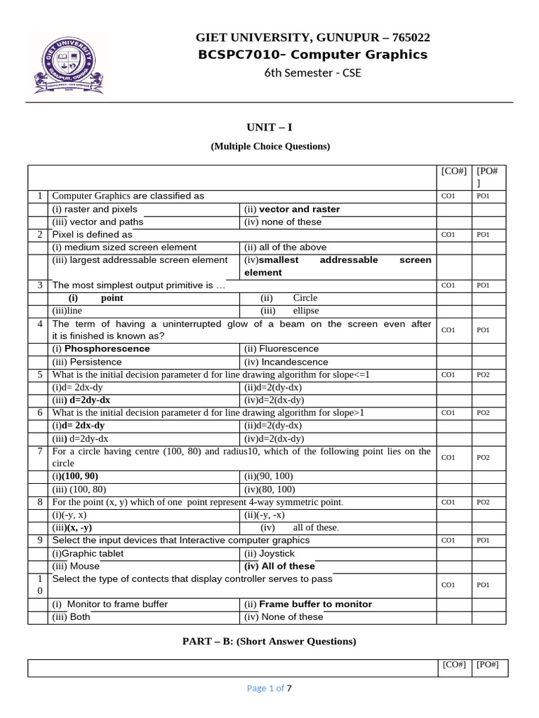 Computer graphics-Questionbank | PDF | Computer Science | Computer Graphics