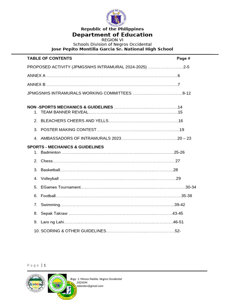 Proposed Activities For Intramurals | PDF