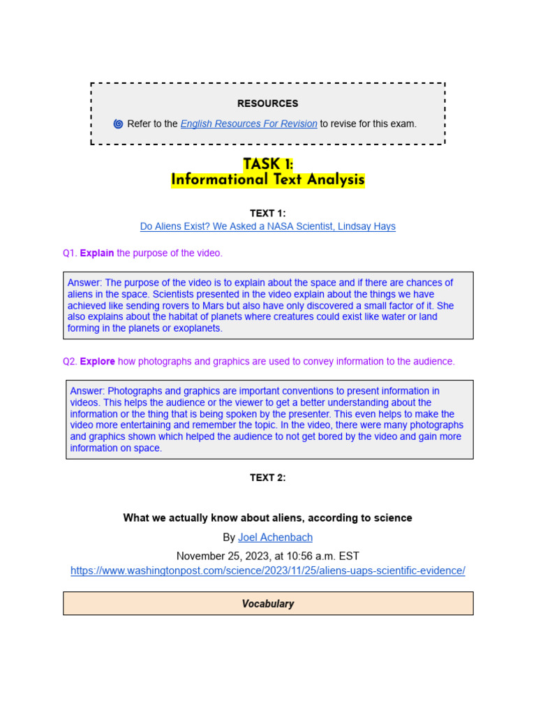 MYP3 English - Assignments | PDF | Extraterrestrial Life | Search For ...