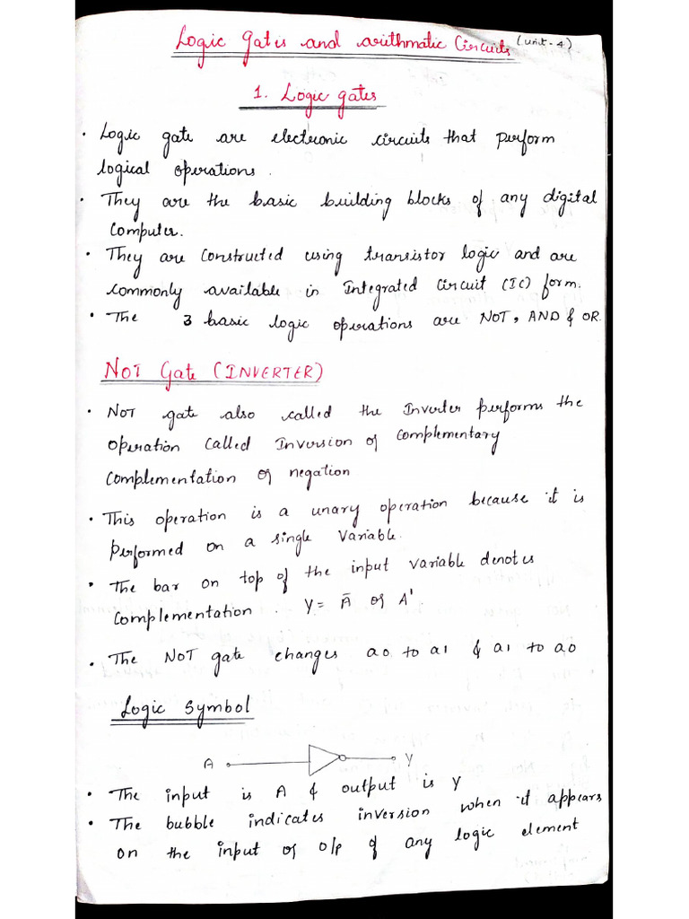 Logic Gates Combinational Circuits And Arithmetic Circuits Unit Notes
