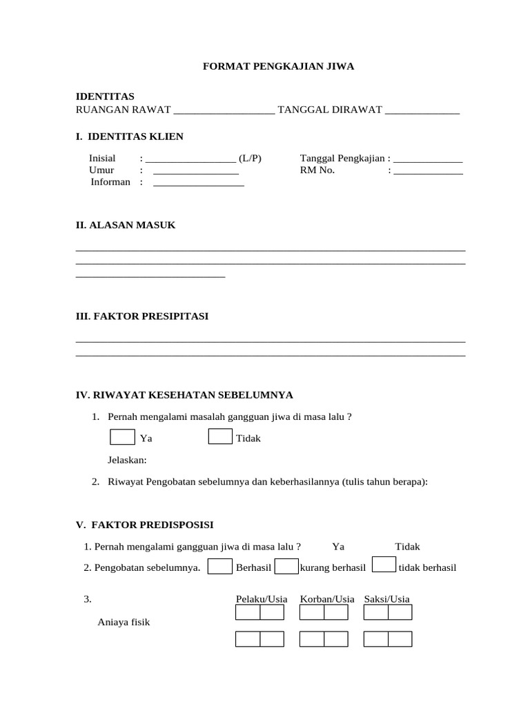 Form Pengkajian Kep Jiwa & Petunjuk Pengisiannya | PDF