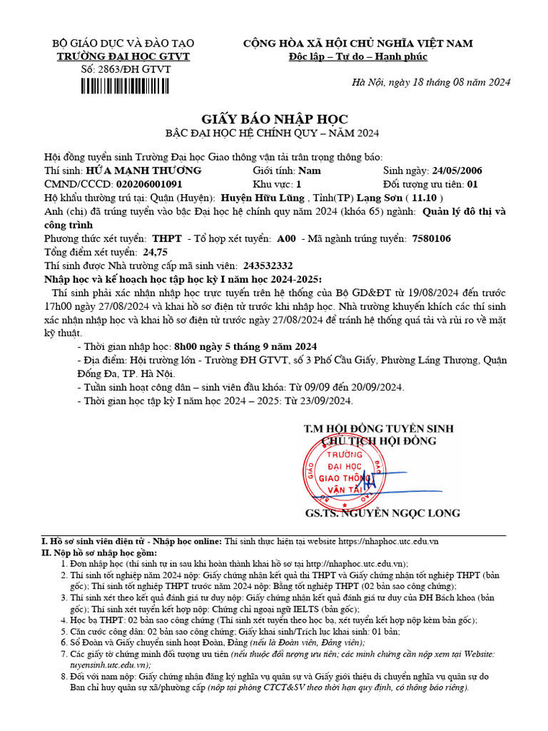 Giay_bao_nhap_hoc 2 | PDF