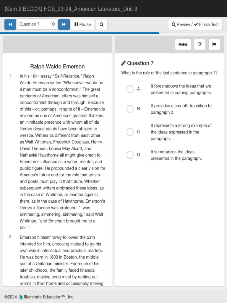 Question 7 (Sem 2 BLOCK) HCS - 23-24 - American Literature - Unit 3 ...