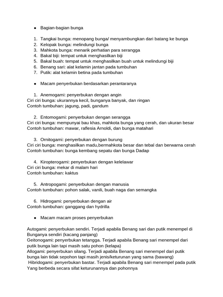 Bagian-Bagian Bunga Dan Proses Penyerbukan | PDF