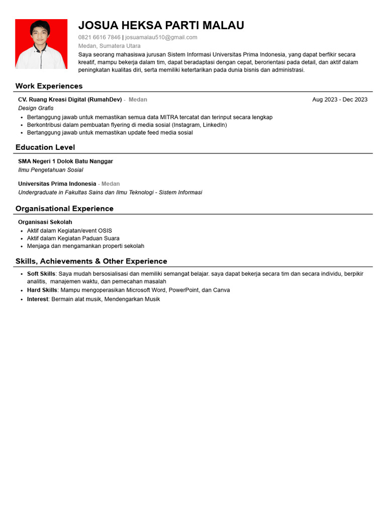 Josua Heksa Parti Malau-Resume | PDF