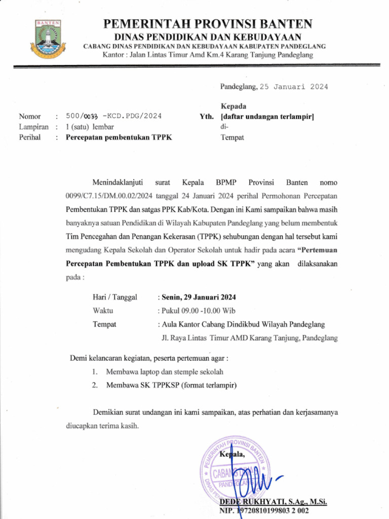 Surat Undangan Percepetan TPPK | PDF