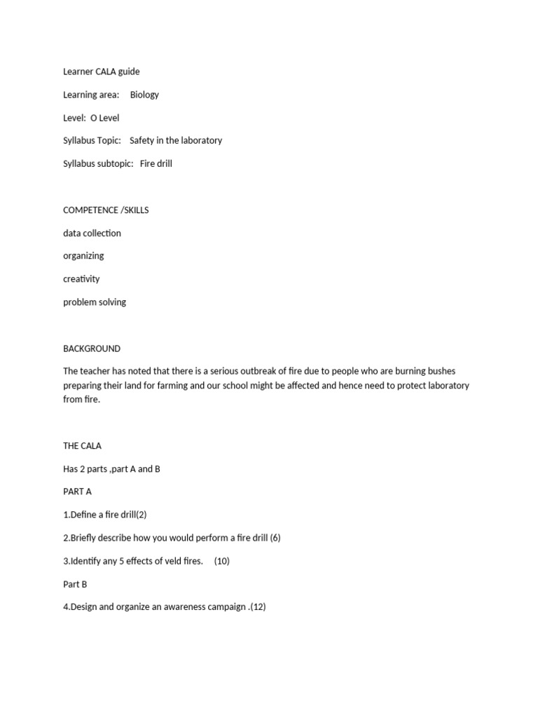 Biology Learner Cala Fire Drill | PDF