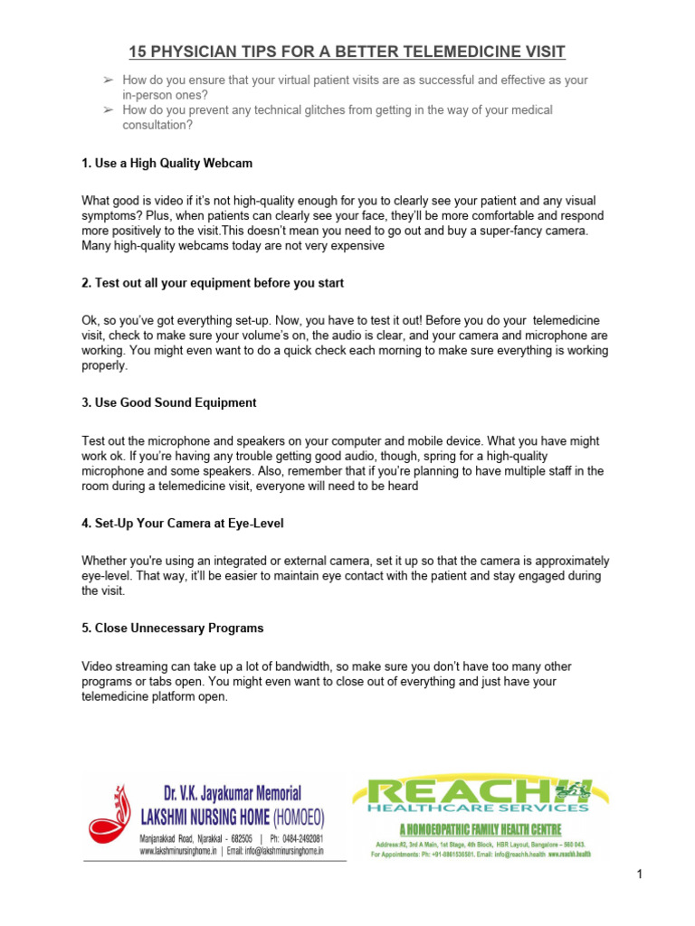 15 PHYSICIAN TIPS FOR A BETTER TELEMEDICINE VISIT-2 | PDF | Health Care ...