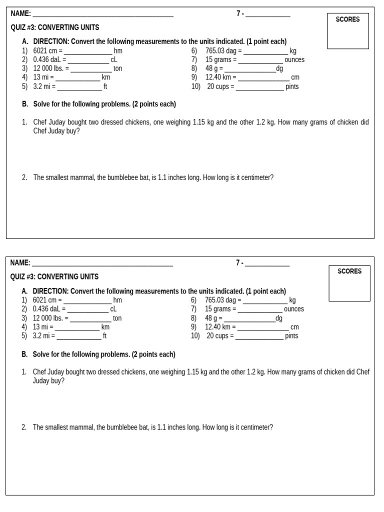 Quiz #3-Converting Units | PDF