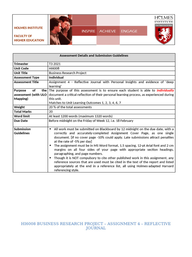 HI6008 Assignment 4 - Individual Reflective Journal T3 2021 | PDF ...