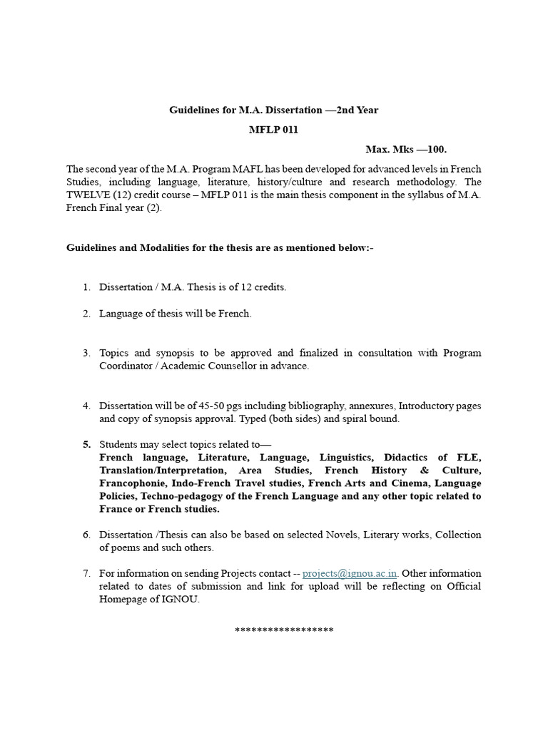 Dissertation Guidelines Mafl | PDF