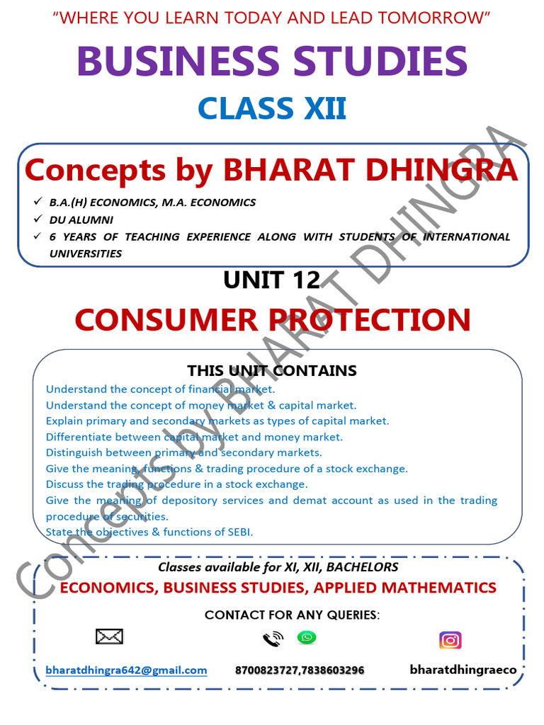 Notes BST Class Xii Unit 12 | PDF | Mediation | Consumer Protection