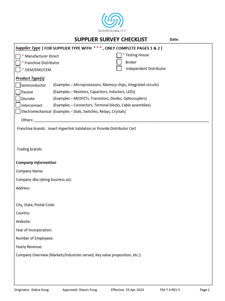 2023+FM 7.4+Supplier+Survey+Checklist | PDF | Integrated Circuit ...