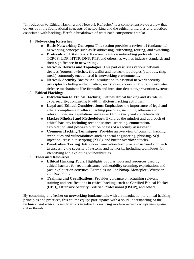 Ethical Hacking and Networking Overview | PDF | Computer Network | Security