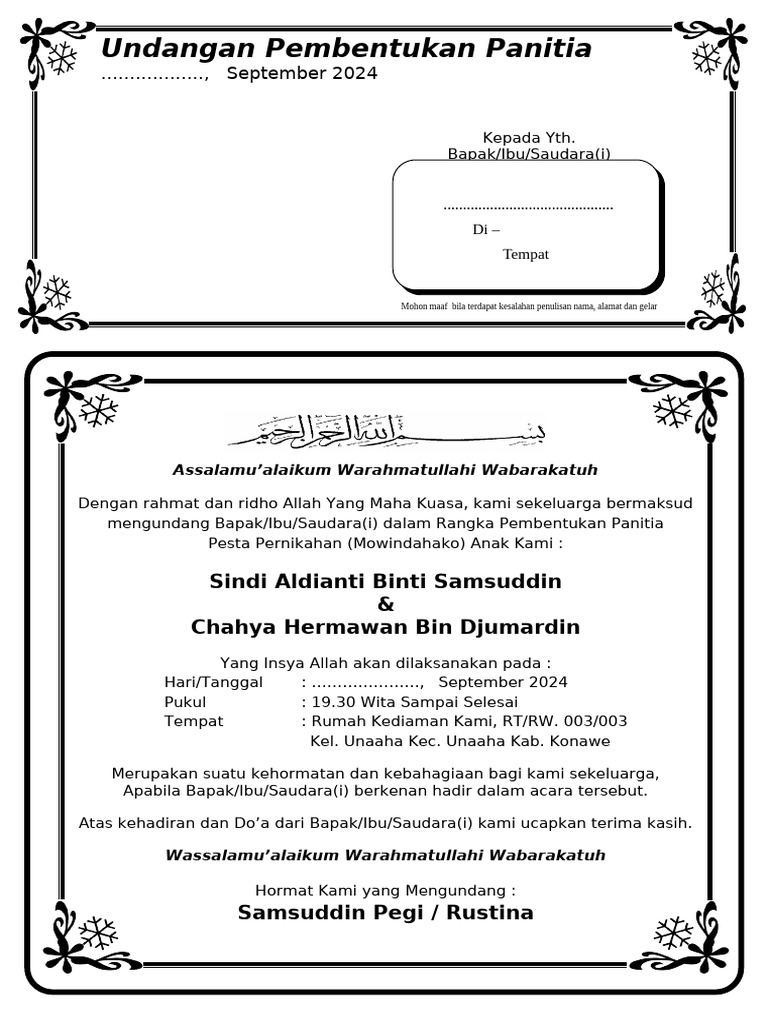 Undangan Pembentukan Panitia Pernikahan | PDF