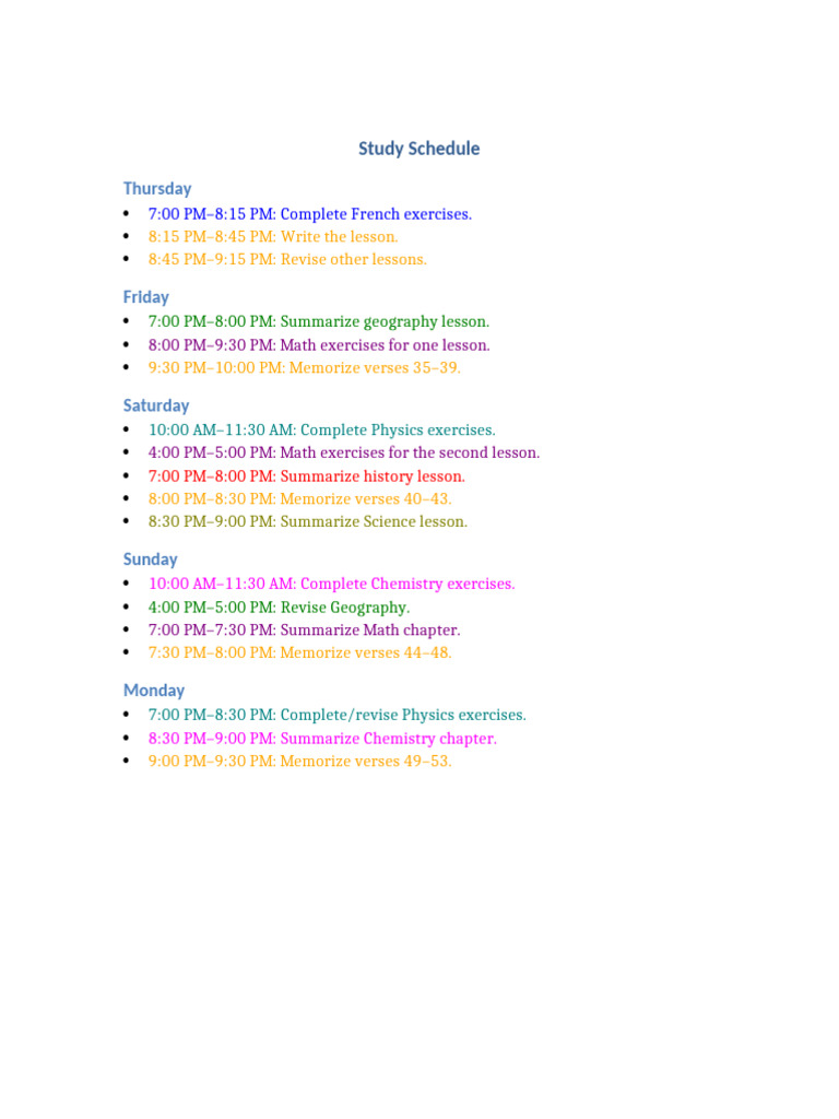 Study Schedule | PDF