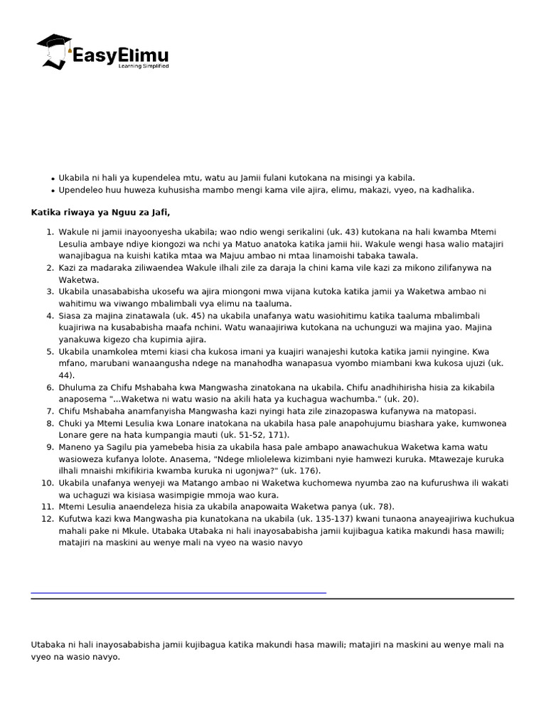 Maudhui Katika Nguu Za Jadi Notes-233 | PDF