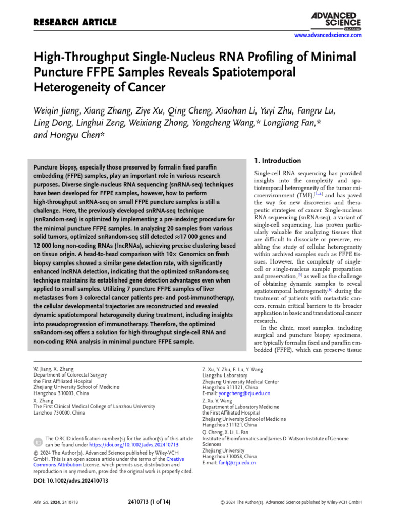 2024-Advanced Science-High-Throughput Single-Nucleus RNA Profiling of Minimal Puncture FFPE ...
